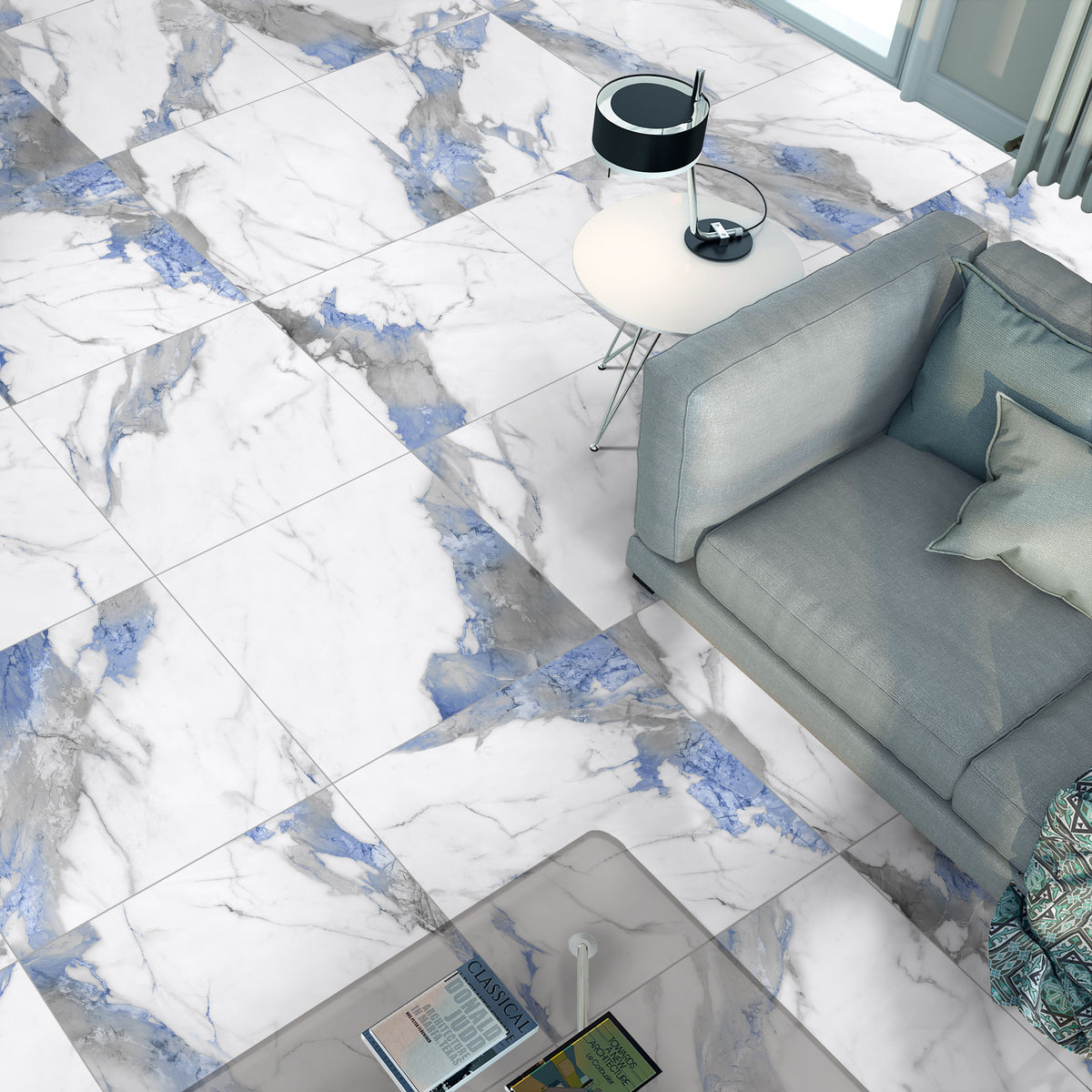 Polar Blue Marble Matt Porcelain 60x60cm Wall and Floor Tiles – Tile Topia