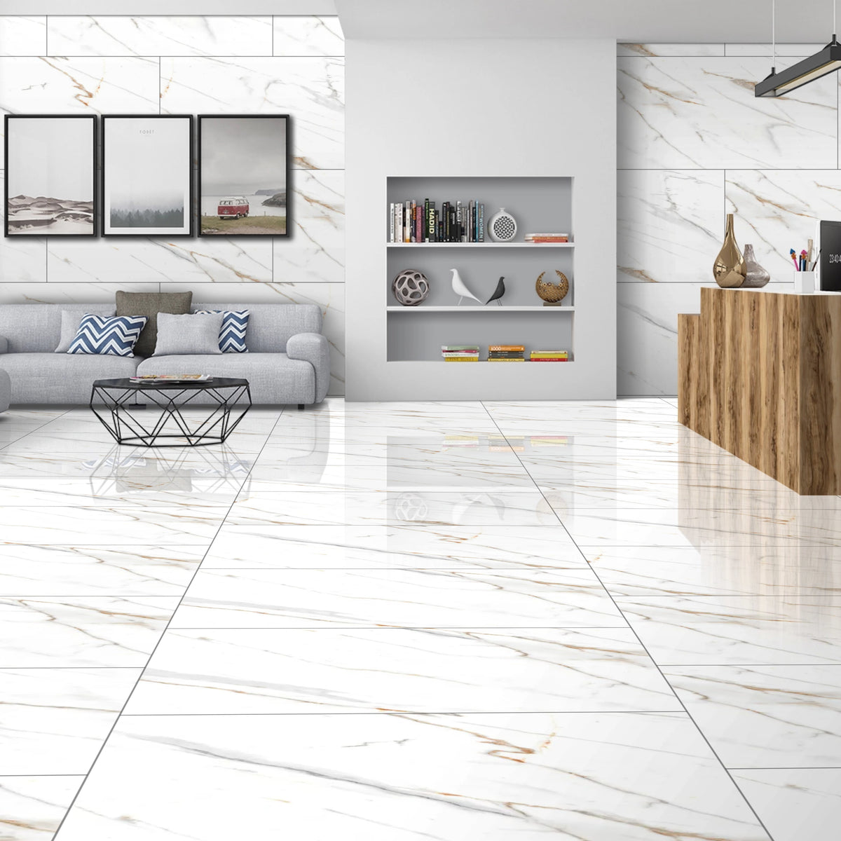 Golden Carrara Gloss Porcelain 60x120cm Wall and Floor Tiles – Tile Topia