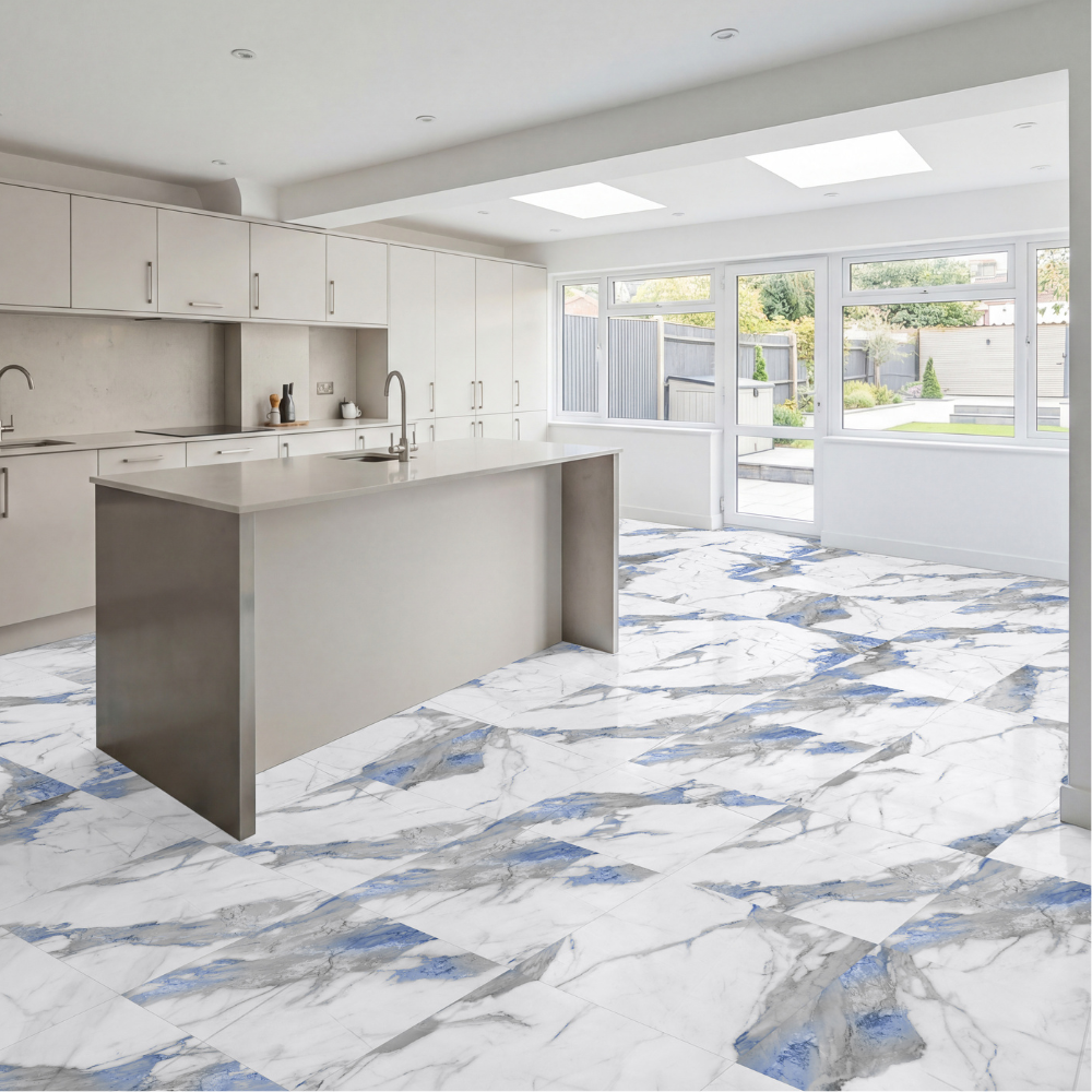 Polar Blue Marble Matt Porcelain 60x60cm Wall and Floor Tiles – Tile Topia