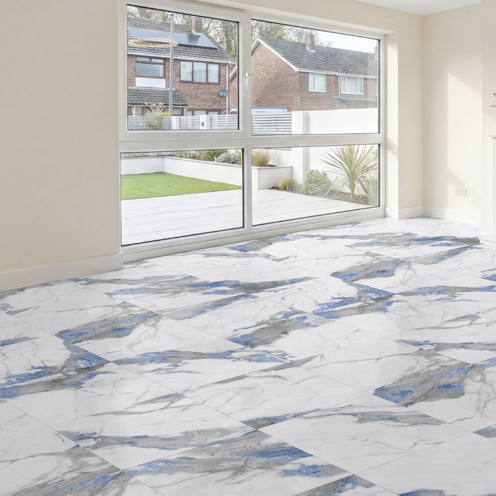 Polar Blue Marble Matt Porcelain 60x60cm Wall and Floor Tiles – Tile Topia