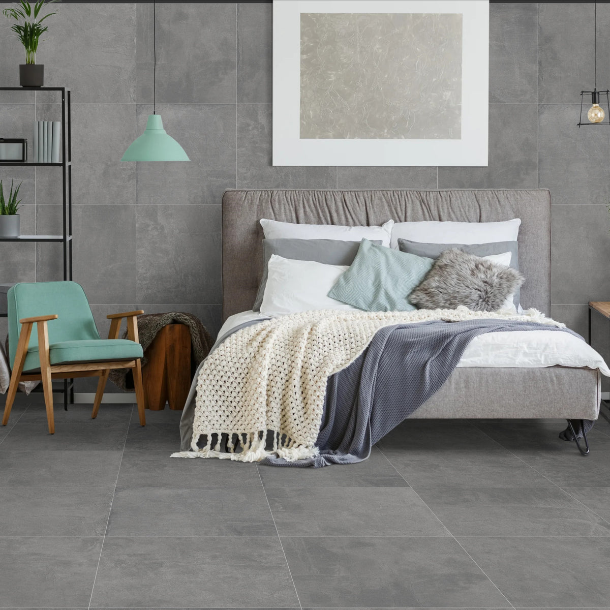 Slate Ash Grey Sugar Effect Porcelain 60x60cm Wall and Floor Tile ...