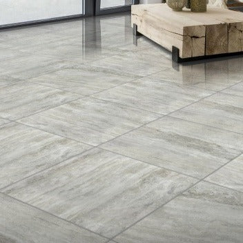 Travertine Mist Grey Porcelain 60x60cm Gloss Wall And Floor Tile